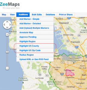 Zip Code - Highlight and Color US Counties in ZeeMaps