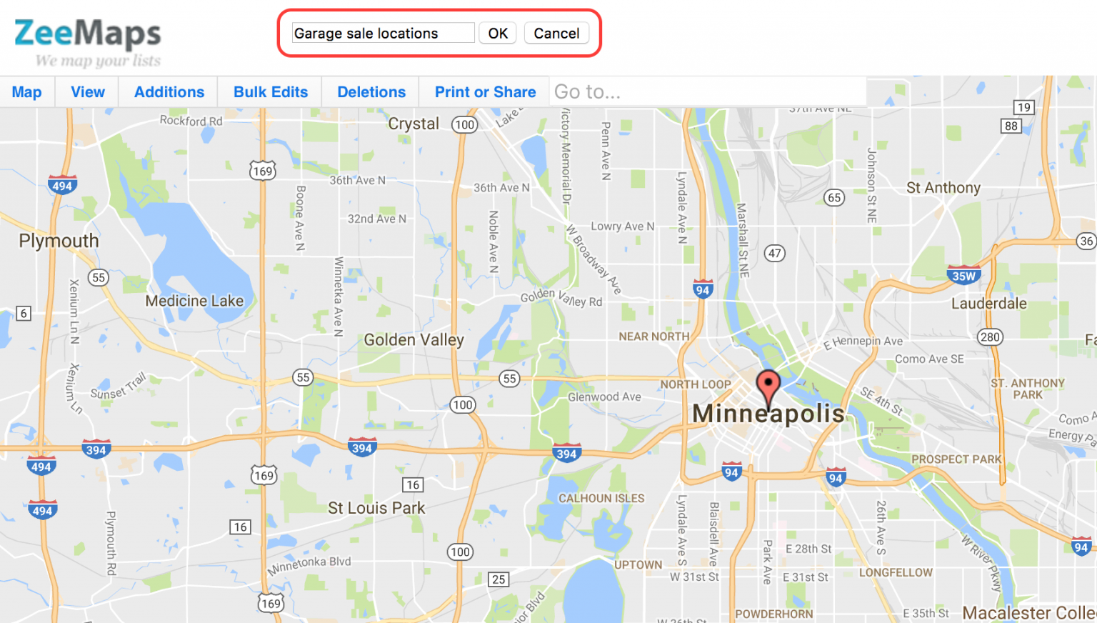 Create a map, customise and publish or share using ZeeMaps