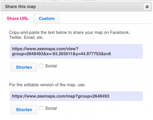 Create a map, customise and publish or share using ZeeMaps